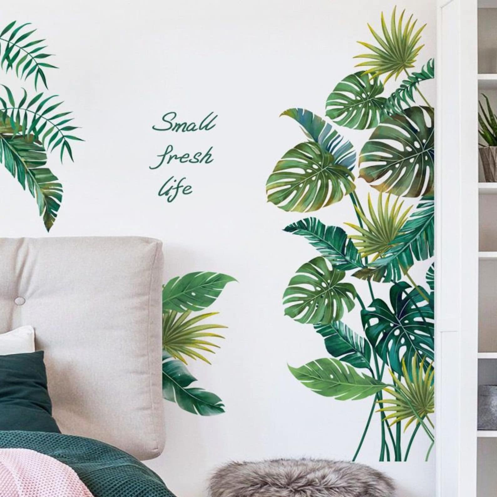 Green Leaf Wall Sticker Bedroom Self-stick Fresh Plant Wall | Etsy
