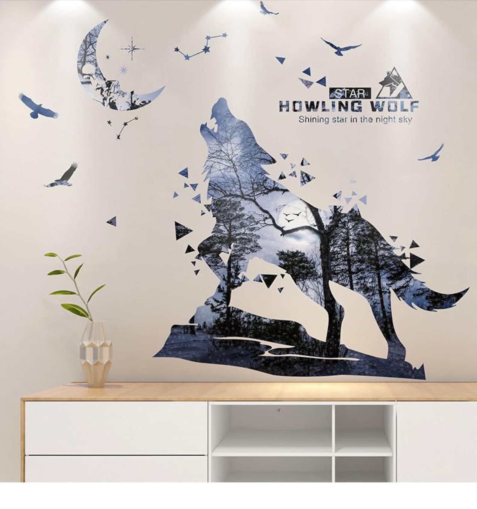 Nordic Style Blue Wolf Family Living Room Wall Stickerliving - Etsy