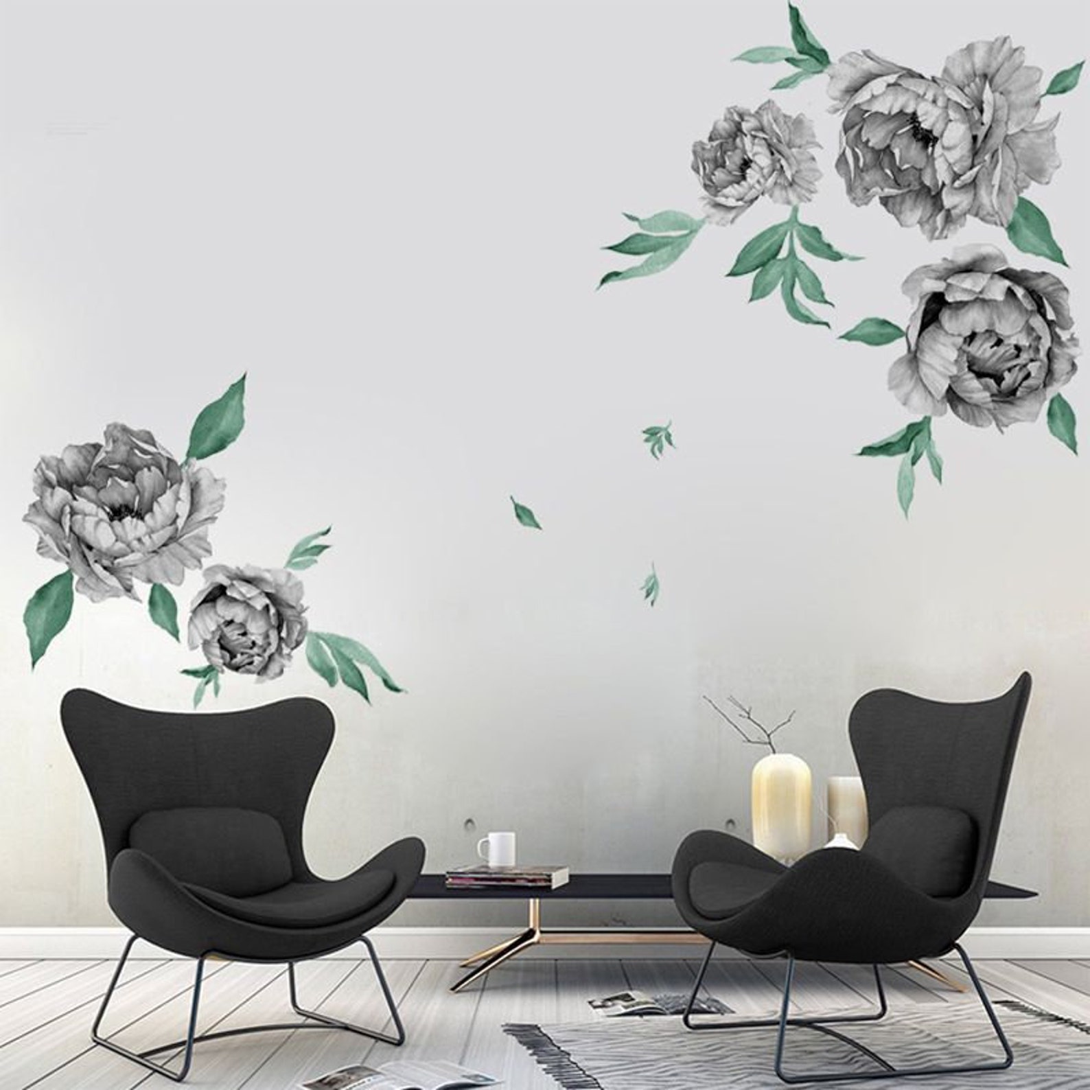 Large Peony Wall Decalpeony Wall Decal Blue Peony Wall | Etsy