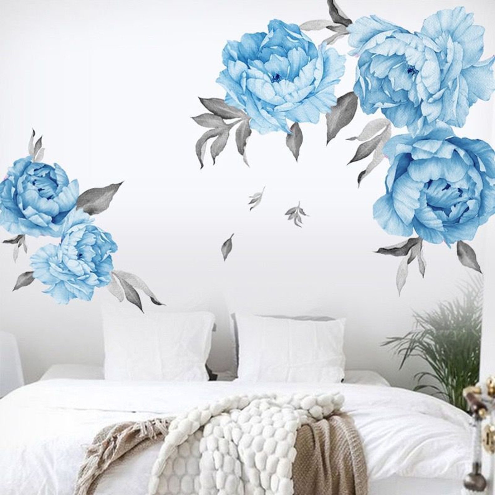 Large Peony Wall Decalpeony Wall Decal Blue Peony Wall | Etsy