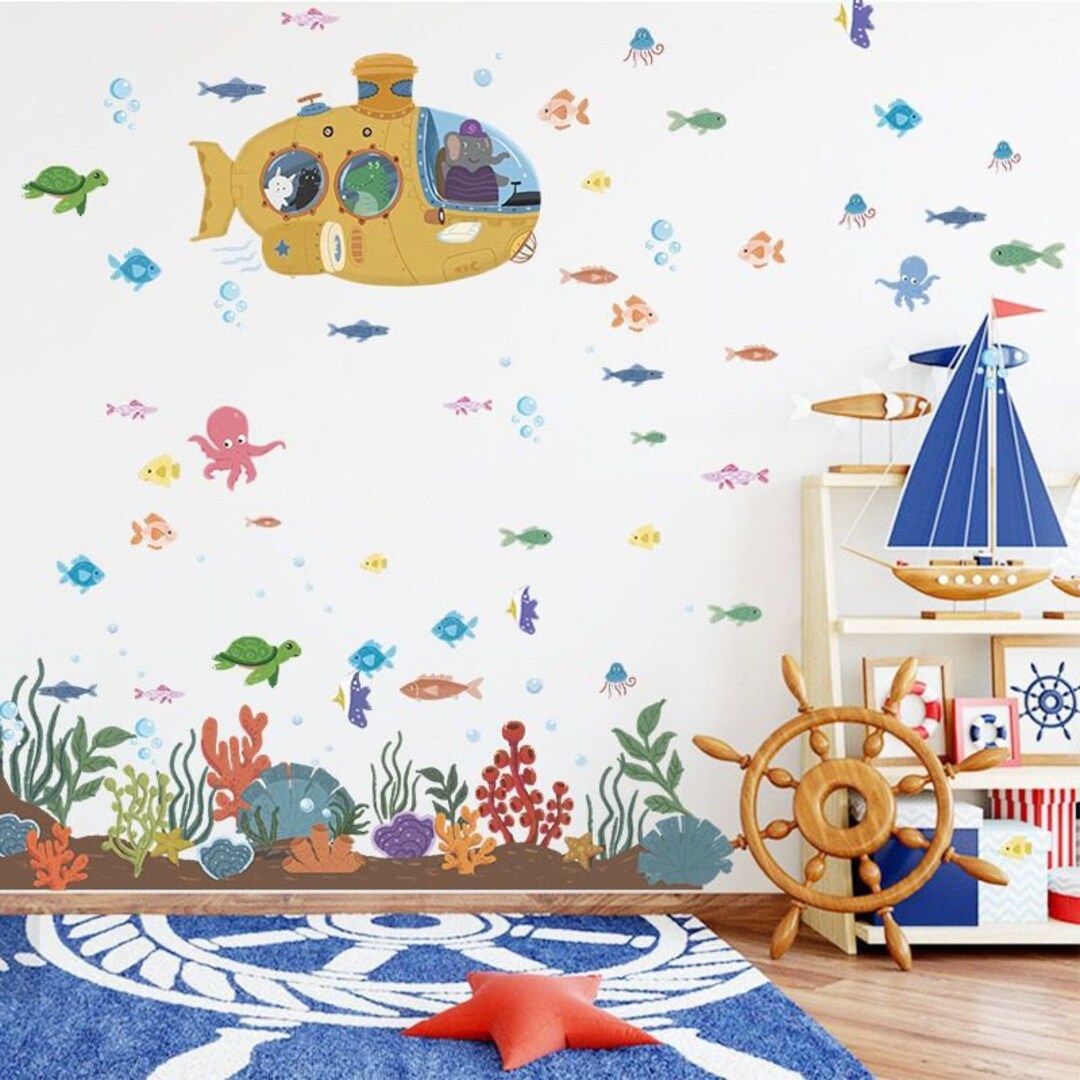 Underwater World Wall Stickers,submarine Decals,happy Fish Wall ...