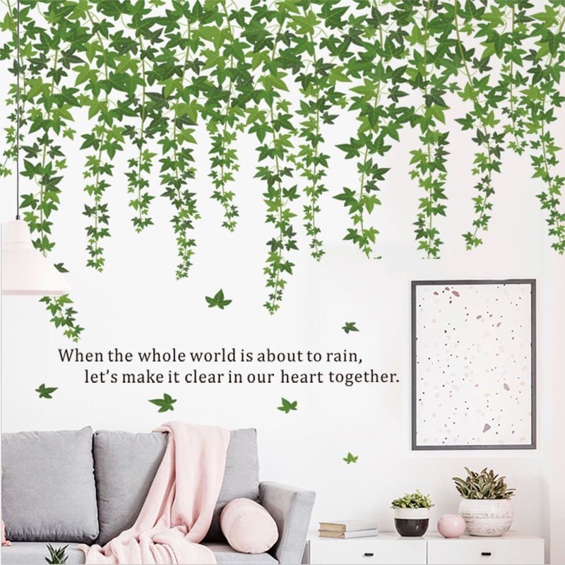 Hanging dark green leaves vine wall decal natural plants Wall | Etsy