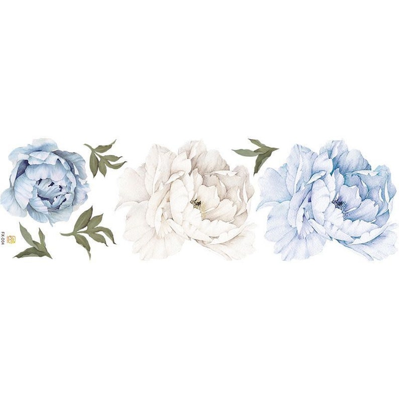 Peony Wall Decalblue Wall Decor Blue Flower Decal | Etsy