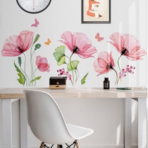 Red Flower Wall Sticker Flower Plant Wall Decal Watercolor - Etsy