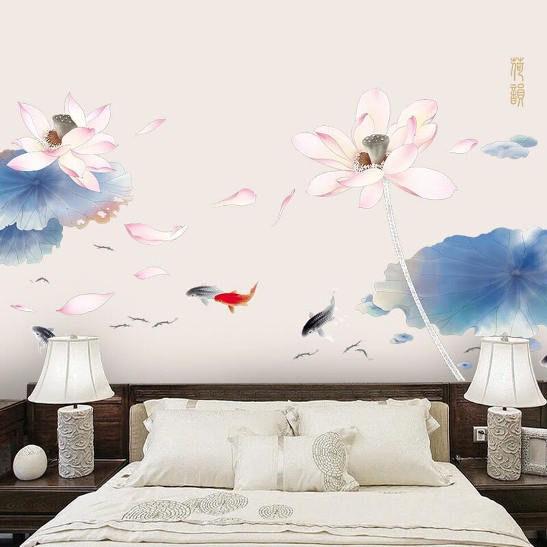 Lotus Wall Decals Art Stickers Waterproof Living Room Girls Well Decal ...