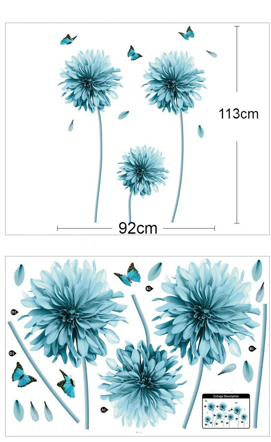 Elegant Blue Flower Wall Sticker Chrysanthemum Sticker Flower - Etsy