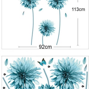 Elegant Blue Flower Wall Sticker Chrysanthemum Sticker Flower Wall ...