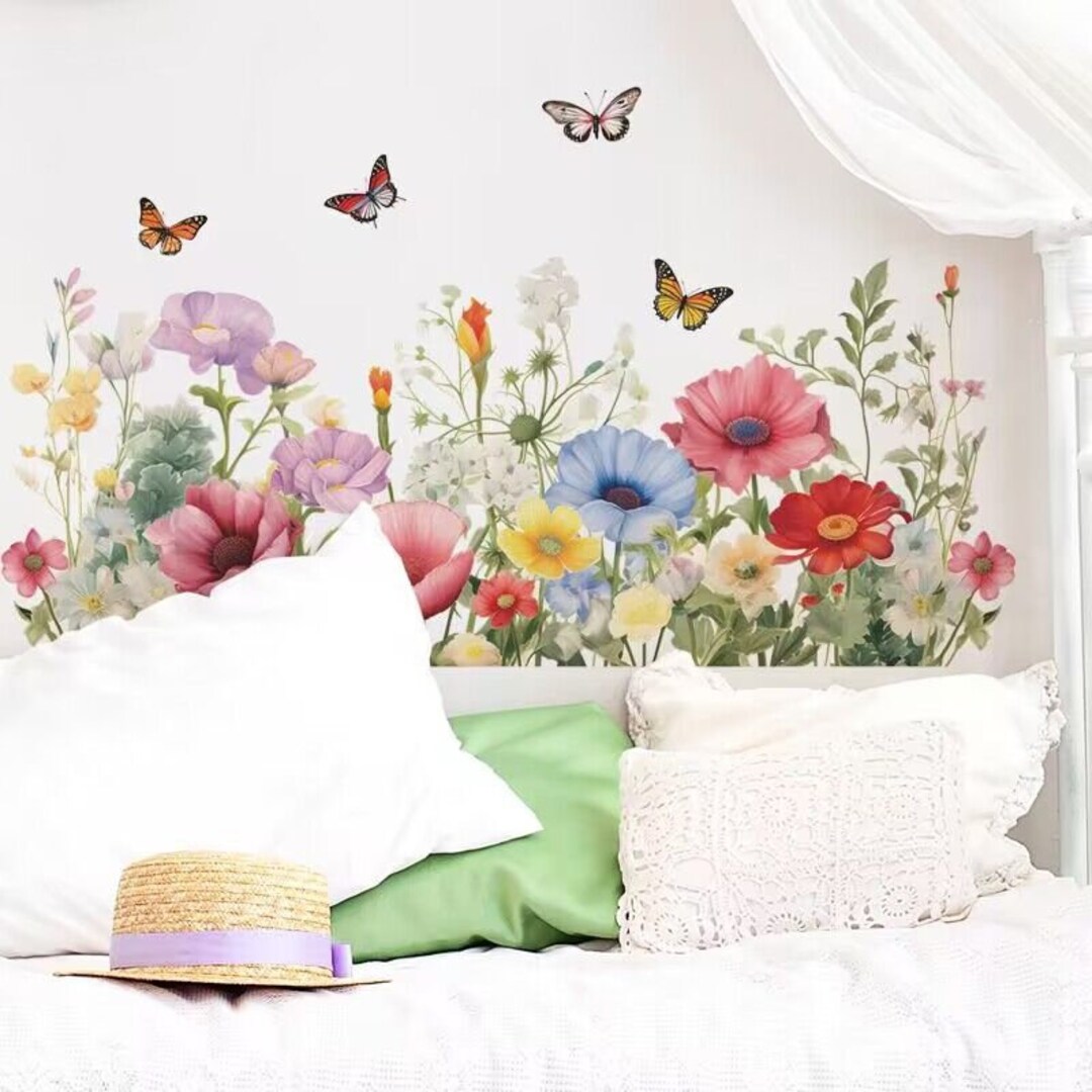 Wildflower Wall Decal Floral Botanical Watercolour Butterfly Dorm ...