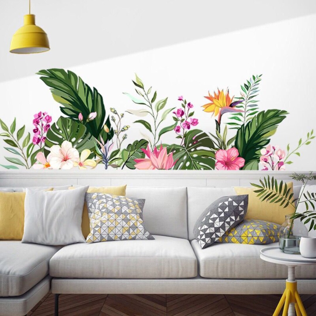Tropical Plant Flower Wall Sticker, Flower Wall Sticker, Leaf Wall ...