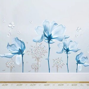 Blue Lotus Flower Wall Sticker,flower Wall Sticker,elegant Flower Wall ...