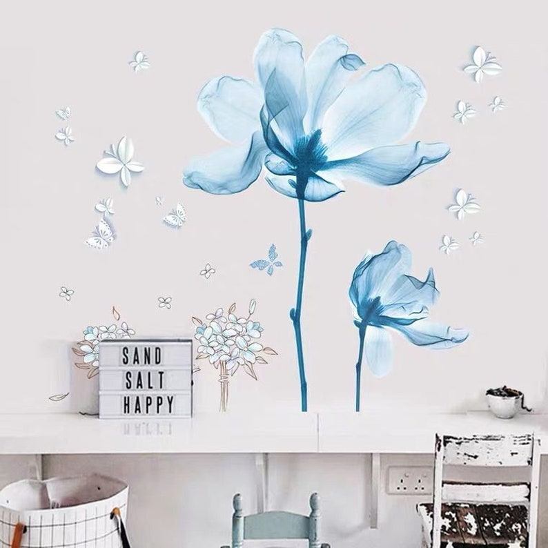 Blue Lotus Flower Wall Stickerflower Wall Stickerelegant | Etsy