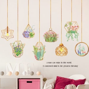 Removable Wall Stickers,house Garden Decal,hanging Potted Plants Bulbs ...