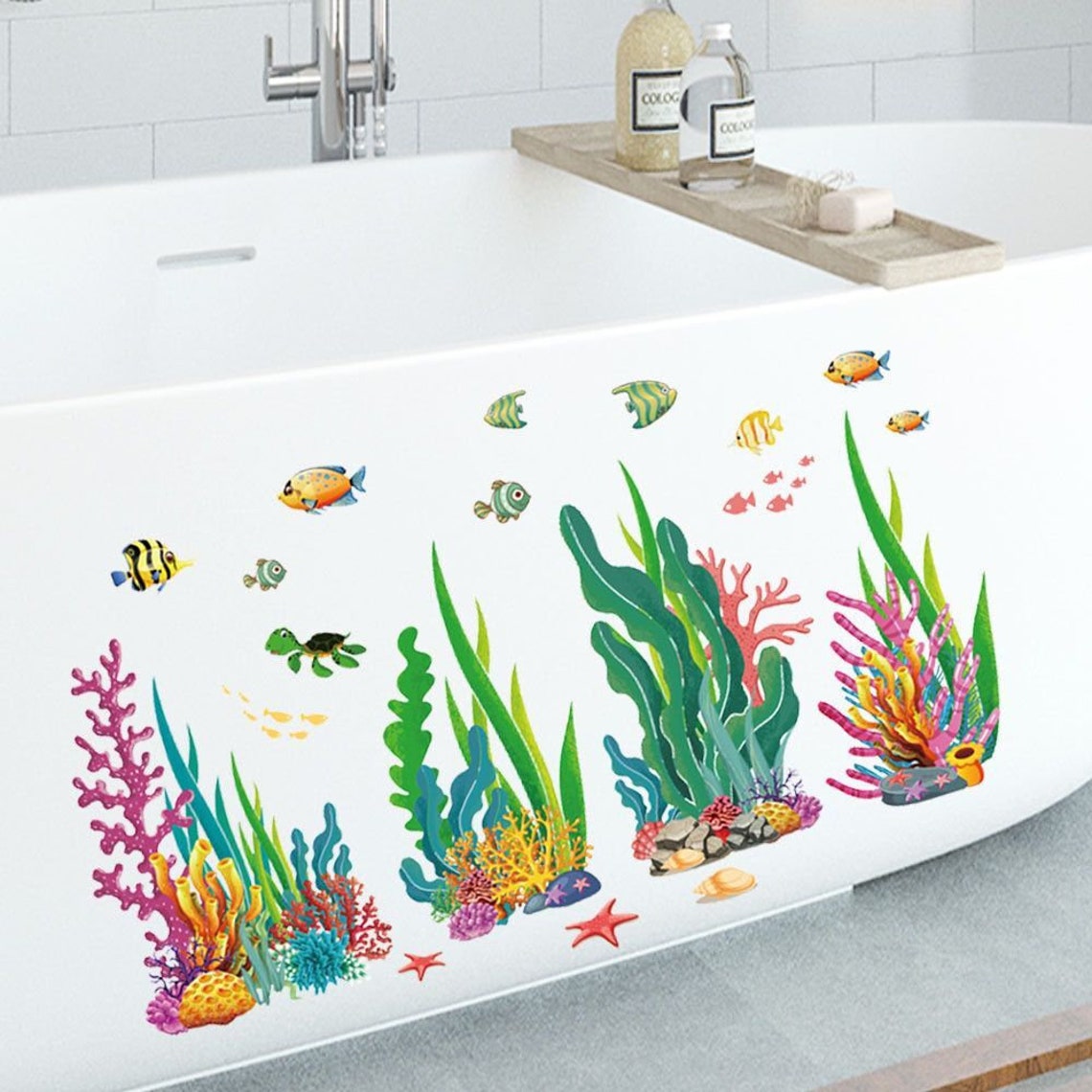 Seaweed World Decal Turtle Wall Decal Ocean Fish Sticker Coral | Etsy