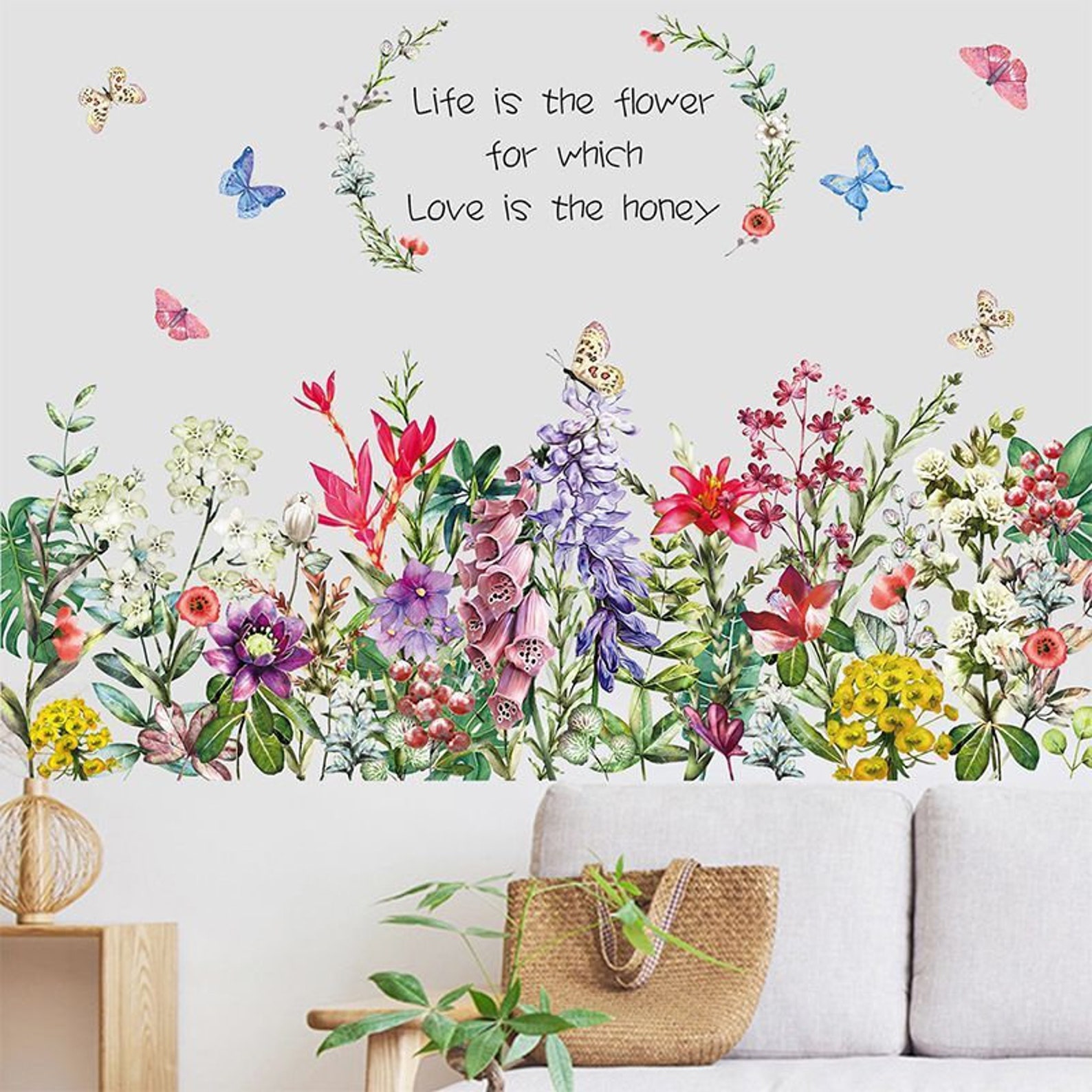 Plant Flowers Fresh Flower Wall Sticker Color Flower Wall - Etsy