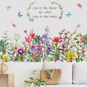 Plant Flowers Fresh Flower Wall Sticker Color Flower Wall Decals Door ...