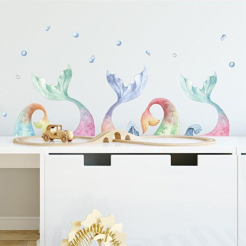 Mermaid tail Wall stickers fish tail Wall StickersBlue ocean | Etsy