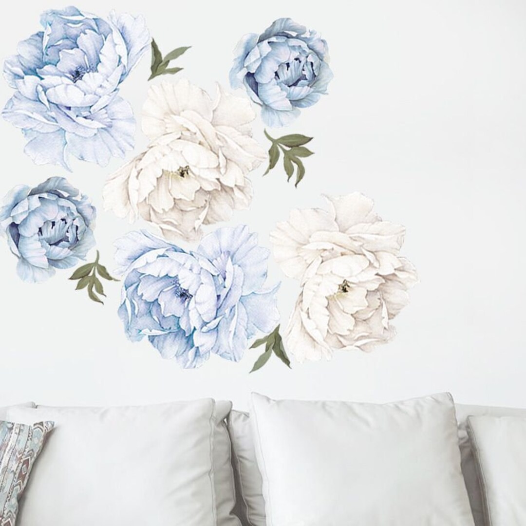 Peony Wall Decalblue Wall Decor Blue Flower Decal - Etsy