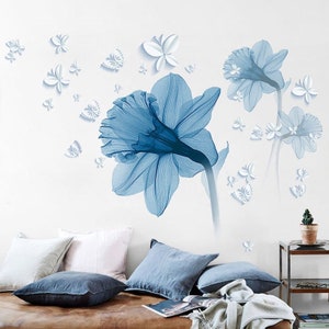 Blue Lotus Flower Wall Sticker,flower Wall Sticker,elegant Flower Wall ...