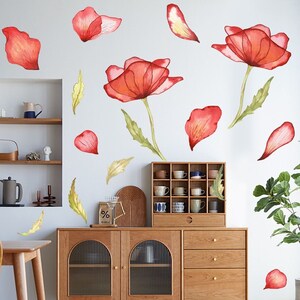 Red Flower Wall Sticker Flower Plant Wall Decal Watercolor - Etsy