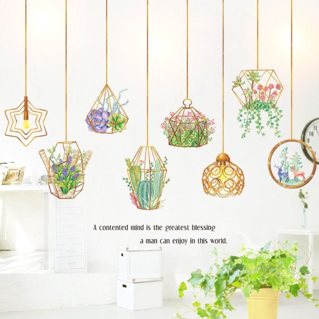 Removable Wall Stickers,house Garden Decal,hanging Potted Plants Bulbs ...