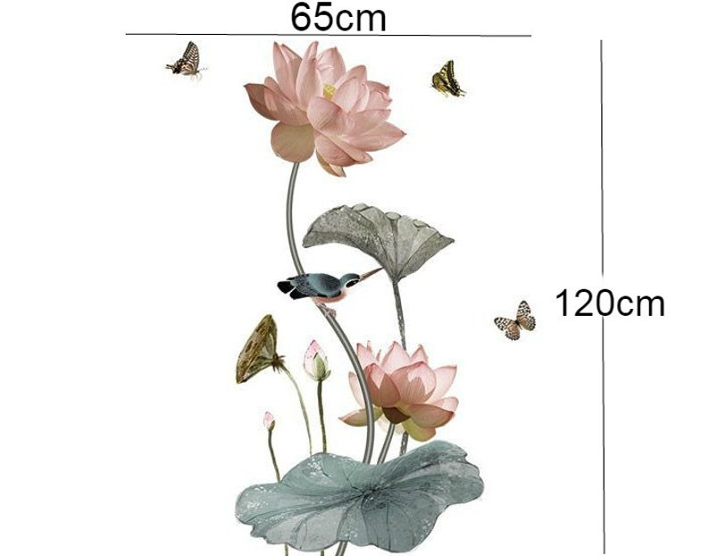 Lotus Wall Sticker Butterfly and Lotus Wall Sticker Bird Decal - Etsy