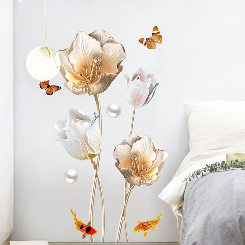 Lotus Wall Decal Lotus Wall Sticker Large Leaf Wall Decals - Etsy