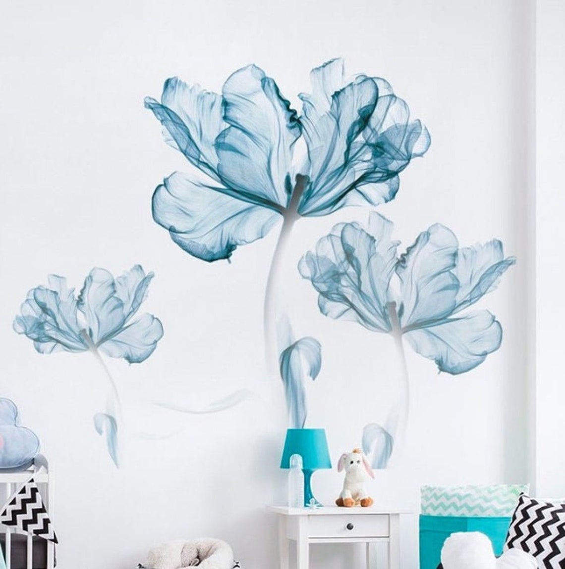 Blue Lotus Flower Wall Stickerflower Wall Stickerelegant - Etsy