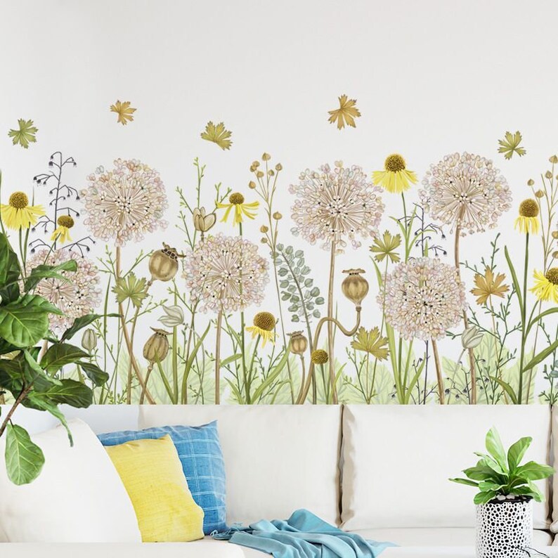 Dandelion Wall Sticker Plant Flower Sticker Plant Dandelion - Etsy