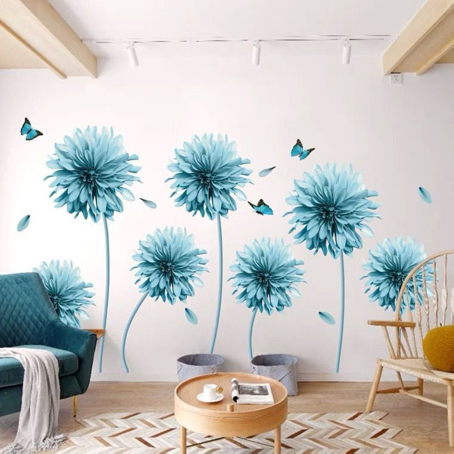 Elegant Blue Flower Wall Sticker Chrysanthemum Sticker Flower - Etsy