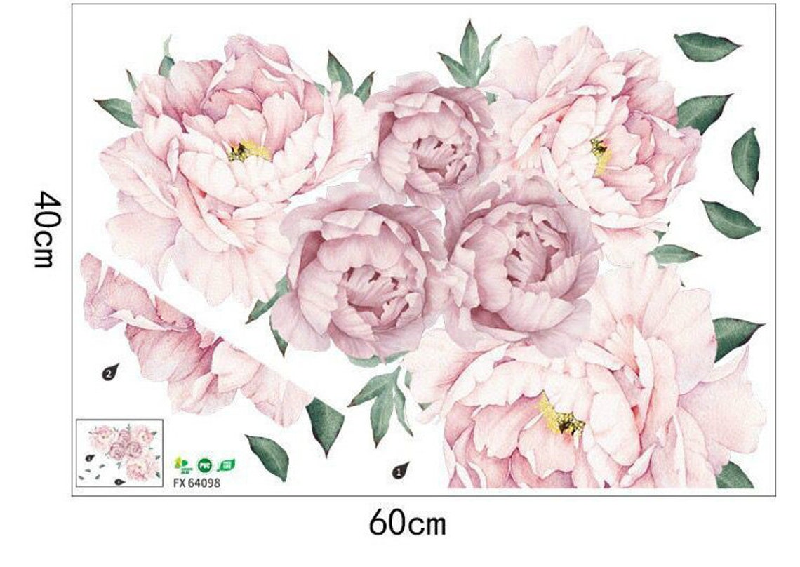 Large Peony Wall Decalpeony Wall Decal Pink Peony Wall - Etsy