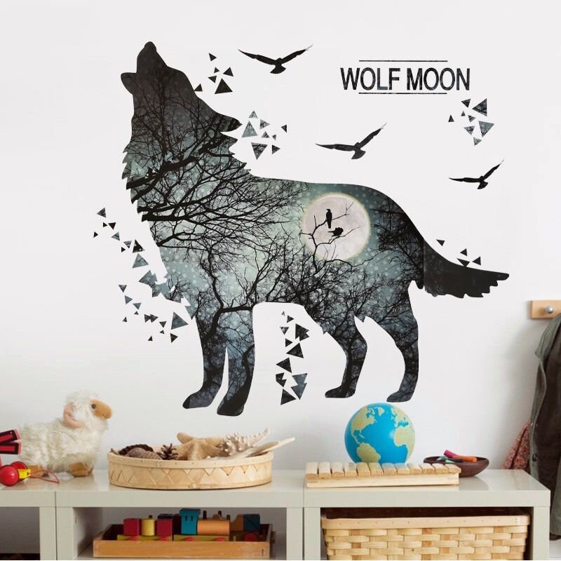 Nordic style blue Wolf family living room wall stickerliving | Etsy