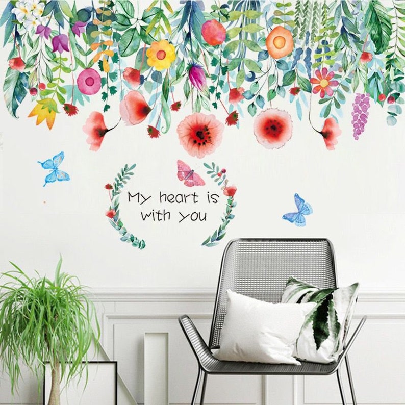 Plant Flowers Fresh Flower Wall Sticker Color Flower Wall - Etsy