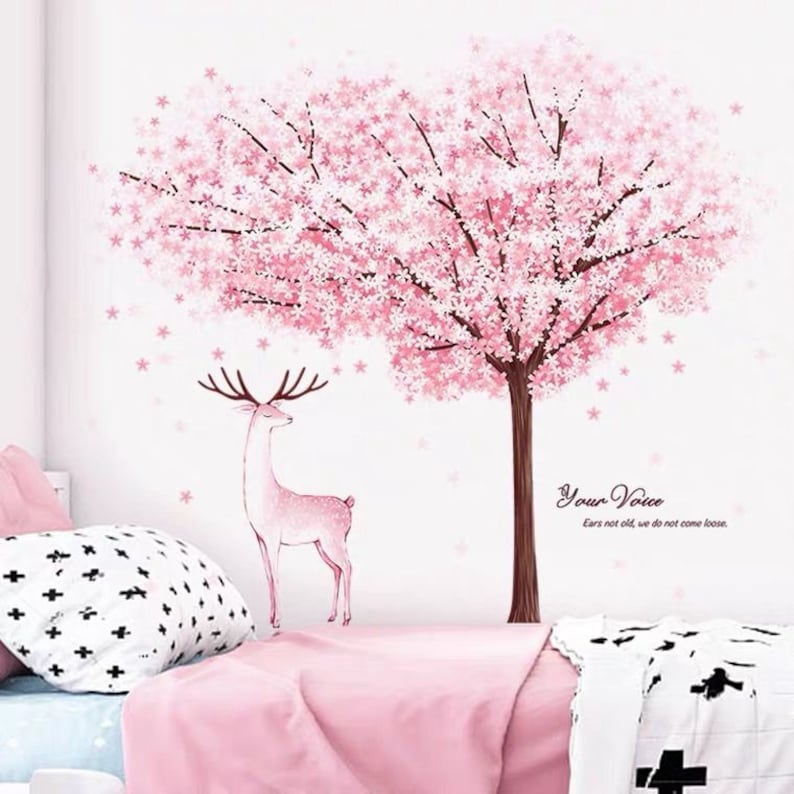 Cherry Tree Wall Stickers and Deer Decals Flower Wall - Etsy