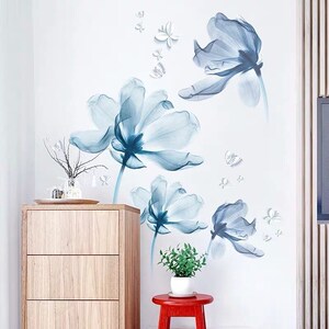 Blue Lotus Flower Wall Sticker,flower Wall Sticker,elegant Flower Wall ...