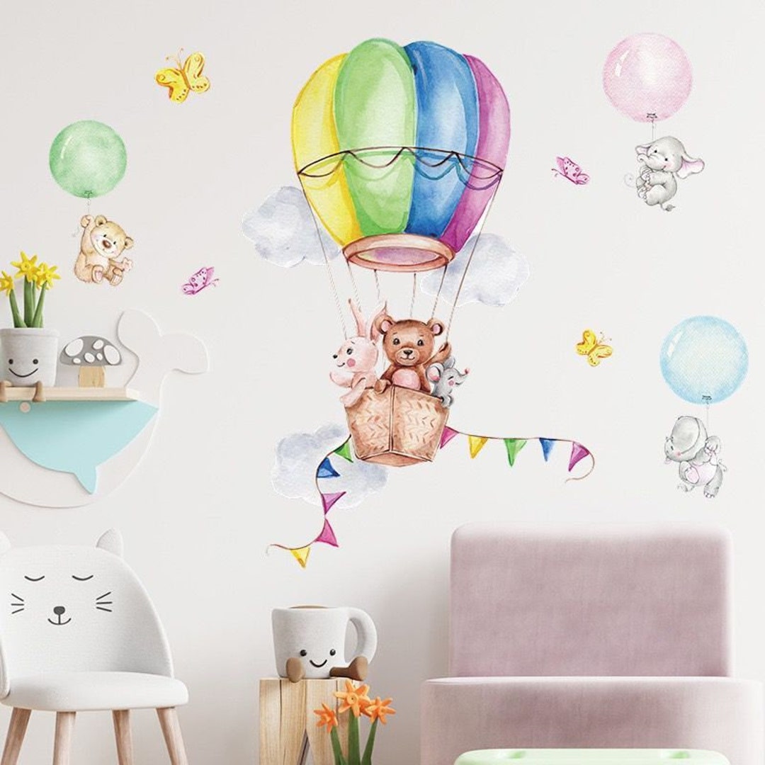 Colorful Hot Air Balloon Decals Hot Air Balloon Animal Wall Decals Bear ...