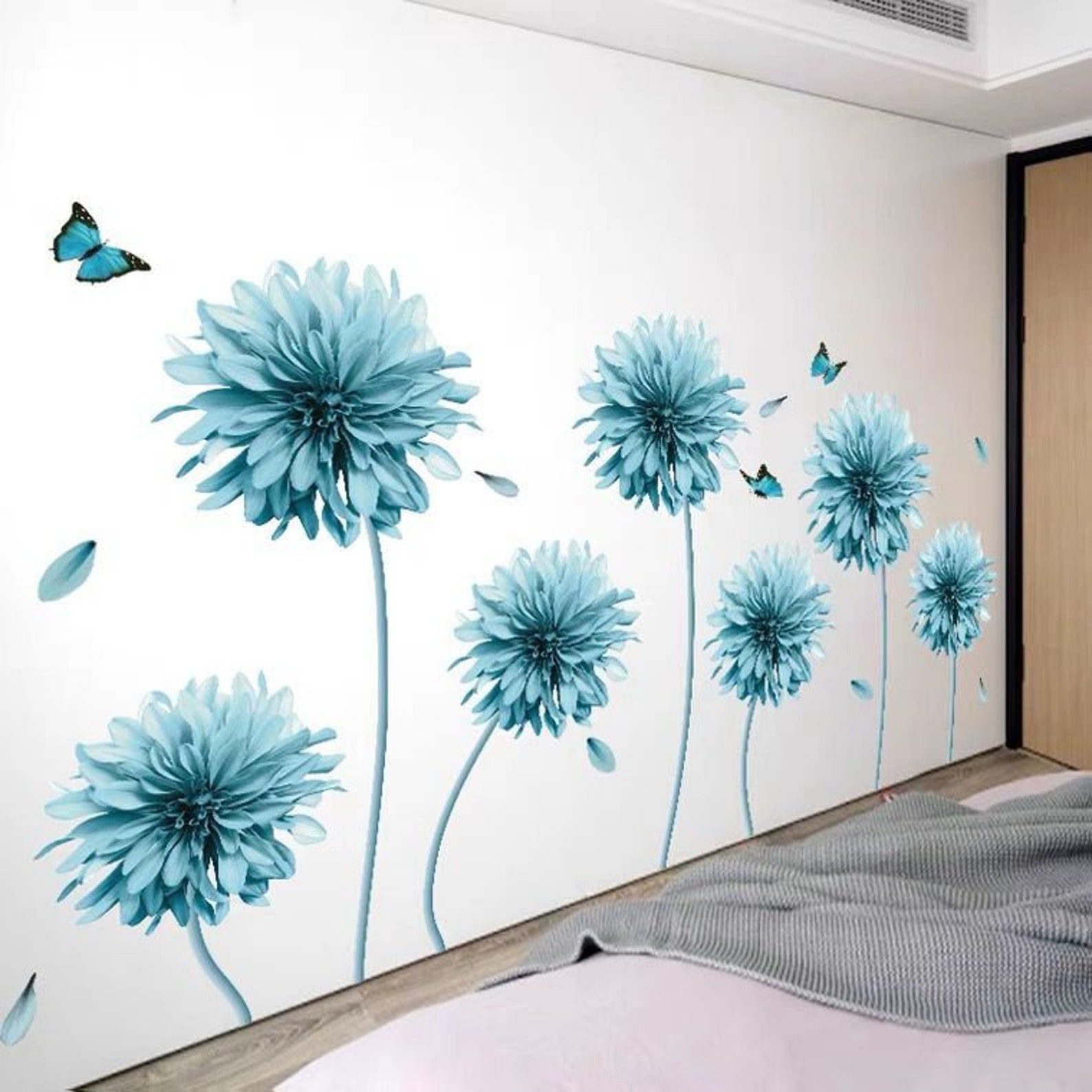 Elegant Blue Flower Wall Sticker Chrysanthemum Sticker Flower - Etsy