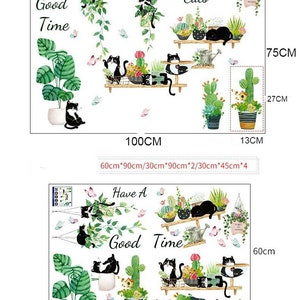 Cat Plant Wall Stickers, Black Cat Decals, Hanging Plants and Cat ...