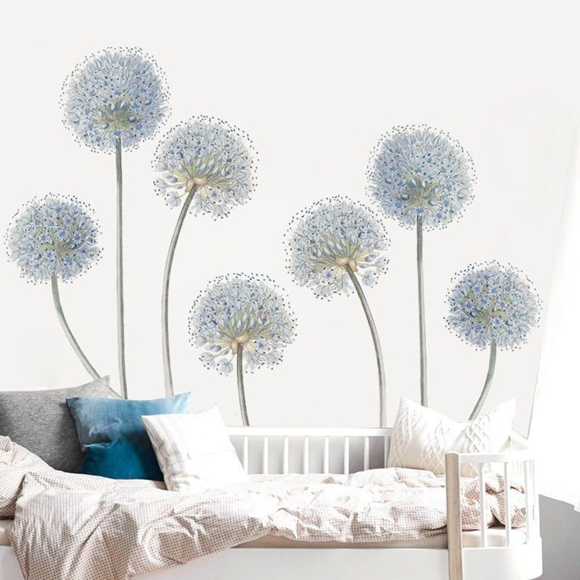 Dandelion Wall Decal Dandelion Flowers With Seeds Blowing In | Etsy
