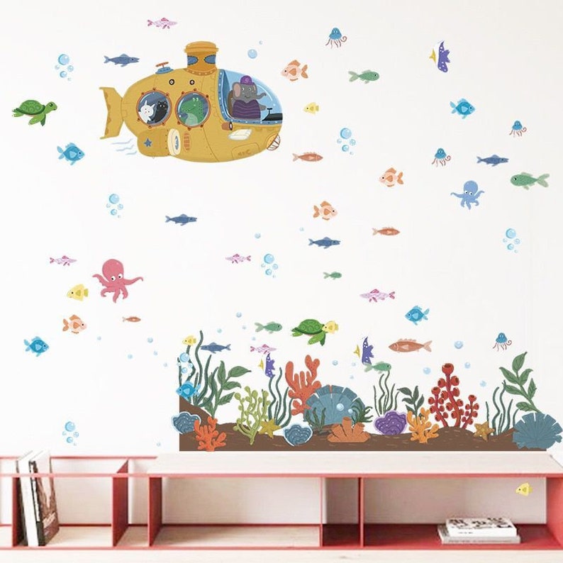 Underwater World Wall Stickerssubmarine Decalshappy Fish - Etsy