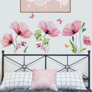 Red Flower Wall Sticker Flower Plant Wall Decal Watercolor - Etsy