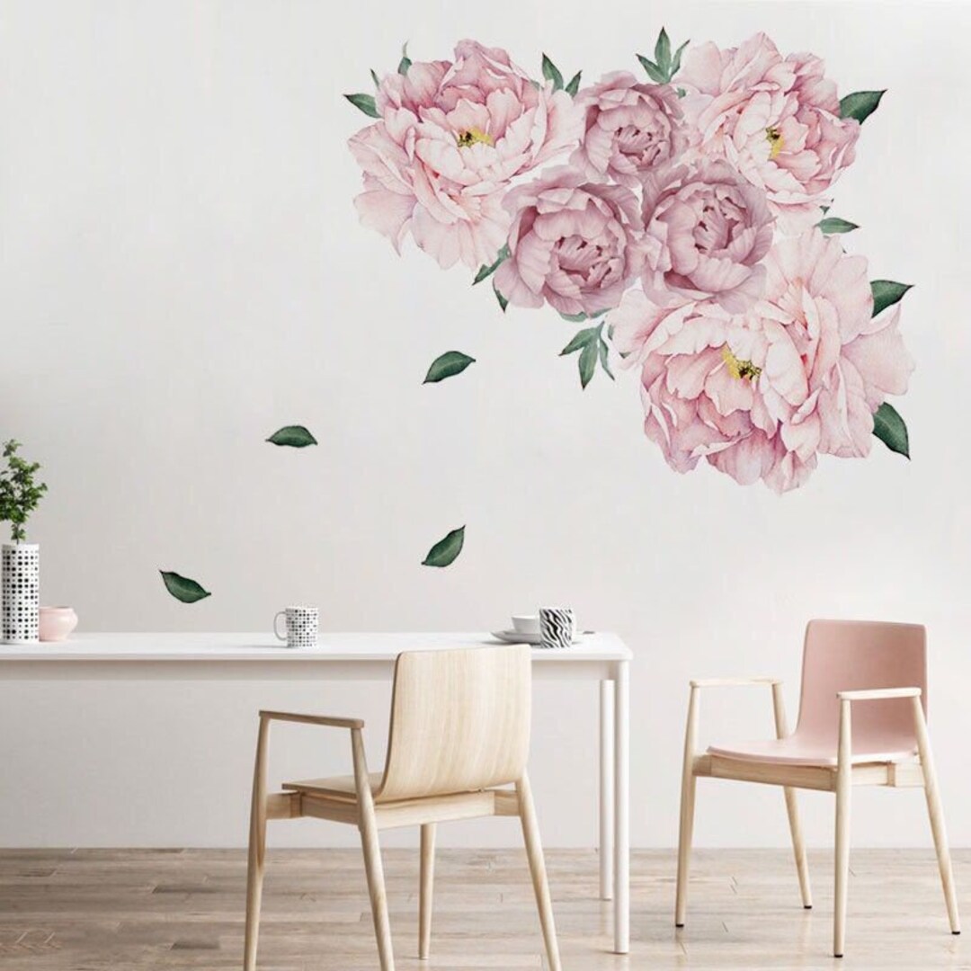 Large Peony Wall Decal,peony Wall Decal, Pink Peony Wall Decor, Pink ...