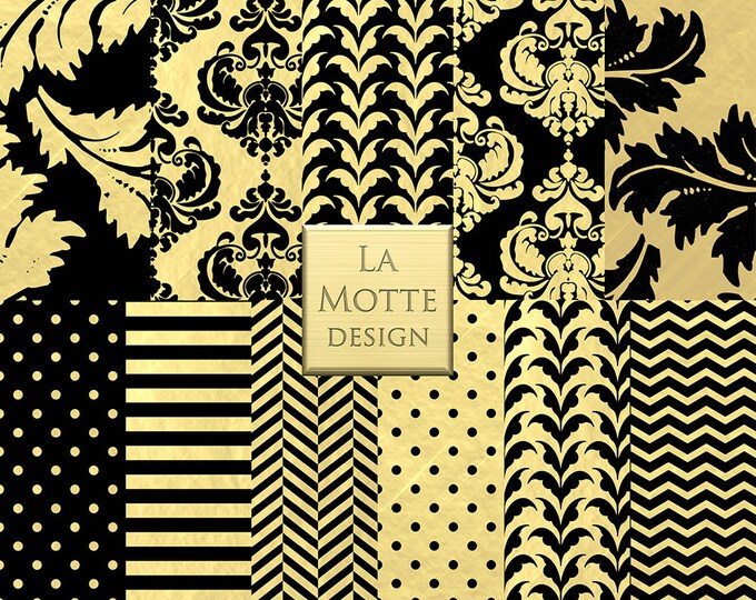 Gold Foil Damask Patterns Black and Gold Paper Gold Patterns Damask - Etsy
