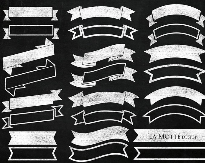 Chalk banner clipart chalk ribbons white and outlined white chalk ...