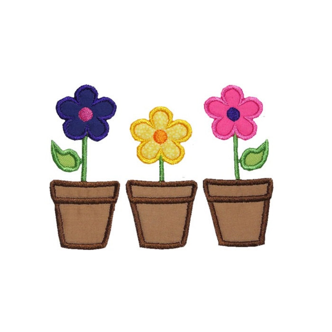 Flower Pots Applique Machine Embroidery Digital Designs Flowers - Etsy