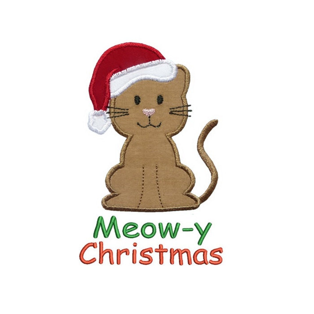Santa Cat Applique Machine Embroidery Digital Design Meow Christmas ...
