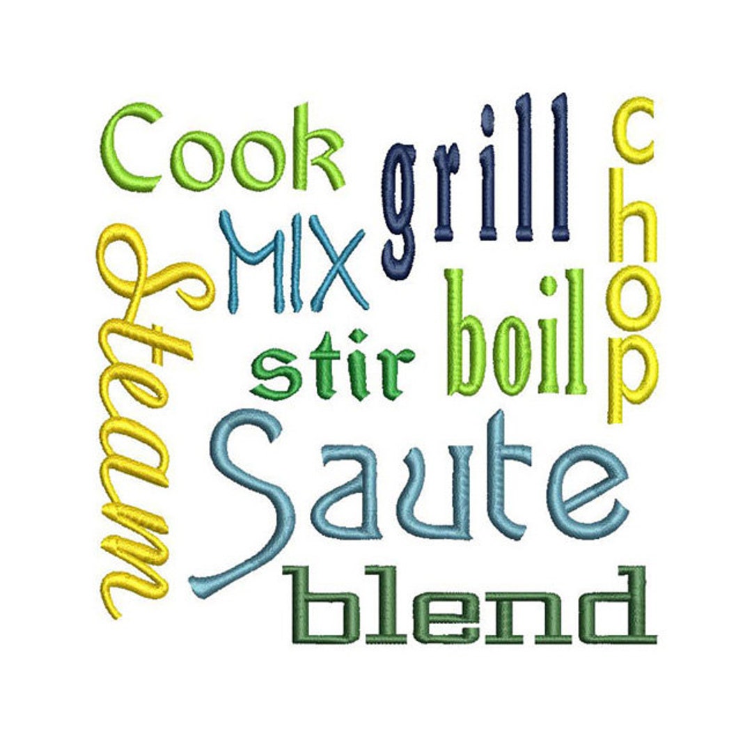 Kitchen Words Applique Machine Embroidery Digital Design Cook Grill Mix ...