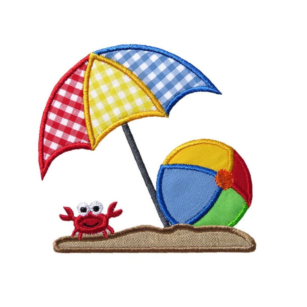 Beach Umbrella Ball Applique Machine Embroidery Digital Design Crab ...