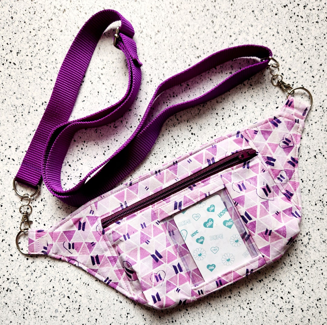 BTS Inspired Fabric Sling Crossbody Bag Purse With PC Pocket Purple ...