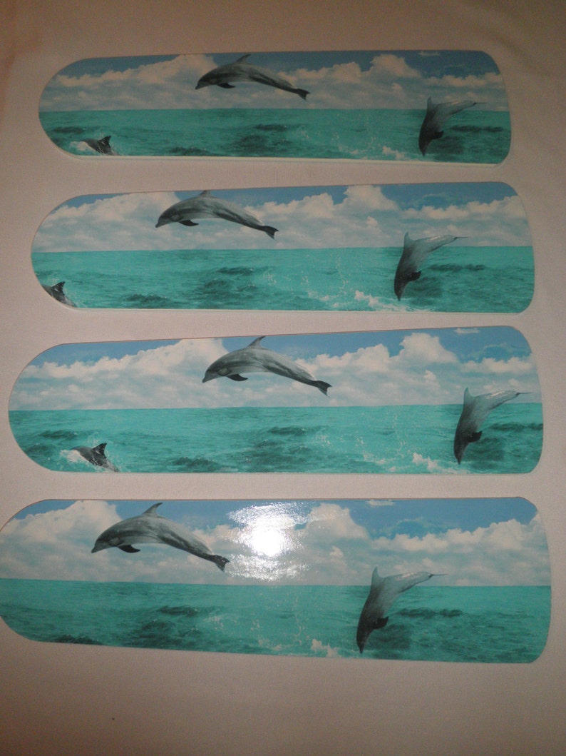 Custom ~CEILING FAN With Light ~ Realistic DOLPHINS in Crystal Blue ...