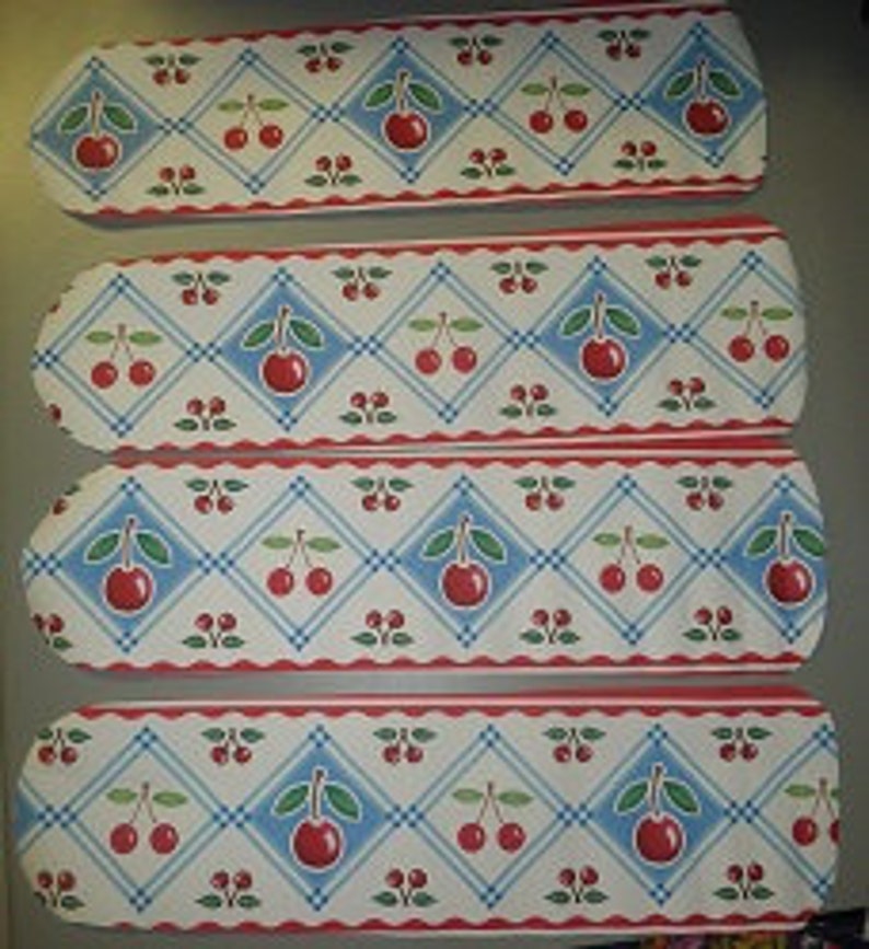 Custom Ceiling Fan With Mary Engelbreit CHERRIES on Blue Gingham - Etsy